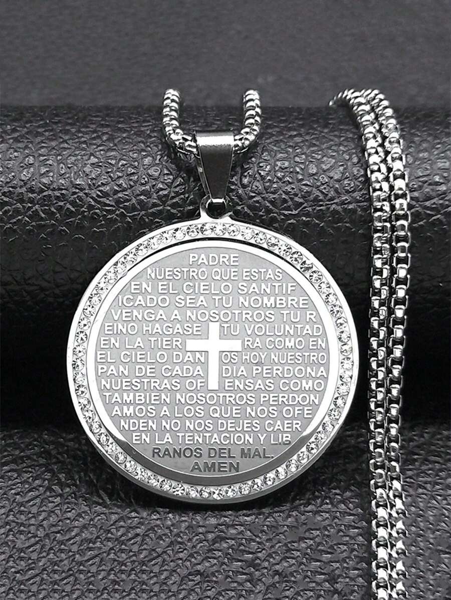 Lord's Prayer God Cross Bible Spanish Bible Necklace For Female Male ...