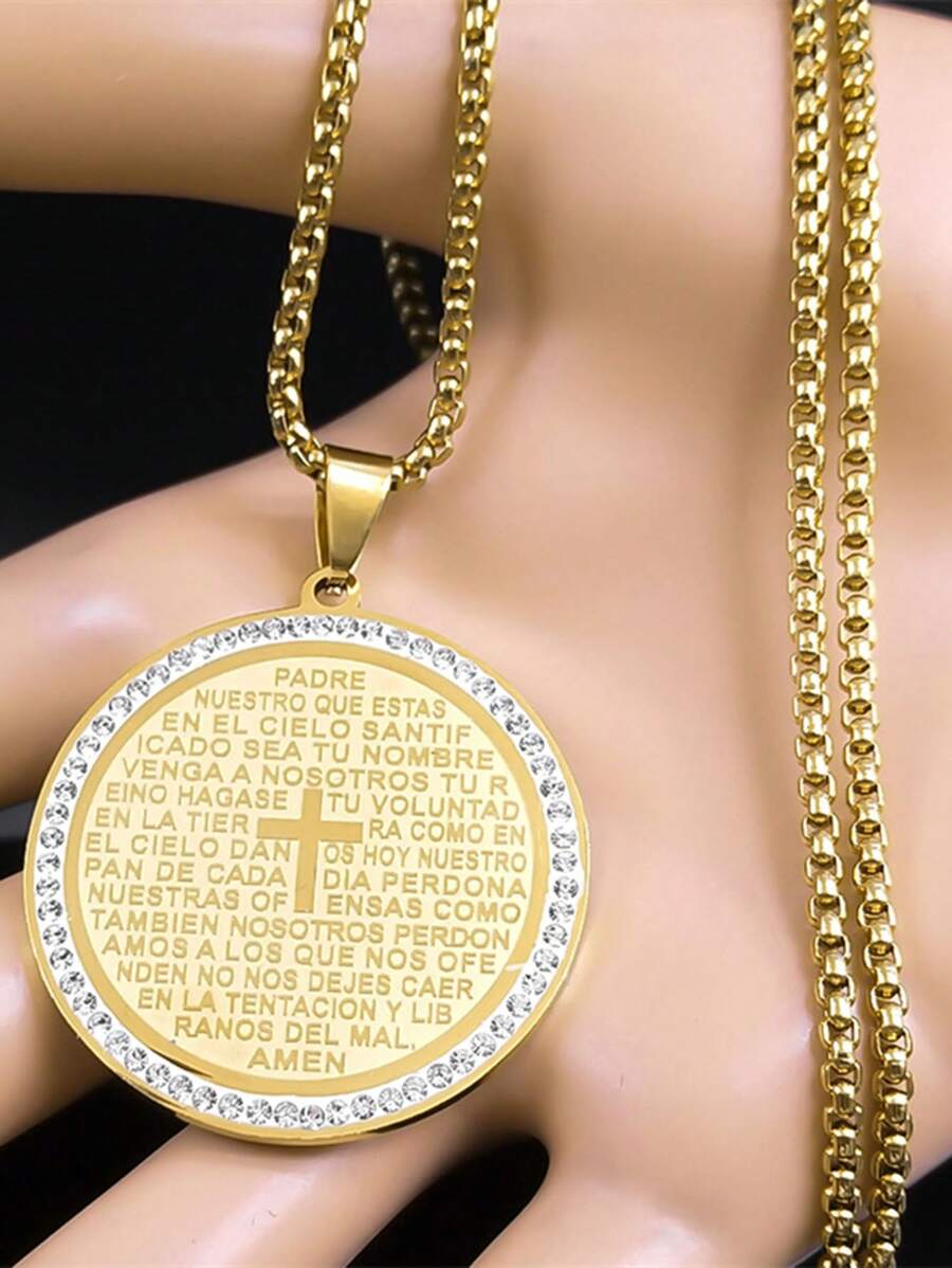 Lord's Prayer God Cross Bible Spanish Bible Necklace For Female Male ...