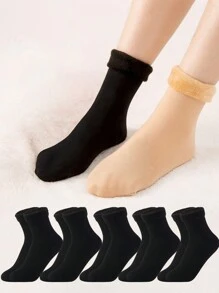 5 Pairs Of Unisex Fleece Thickened Snow Socks, Brushed Warmth, Bare Leg ...