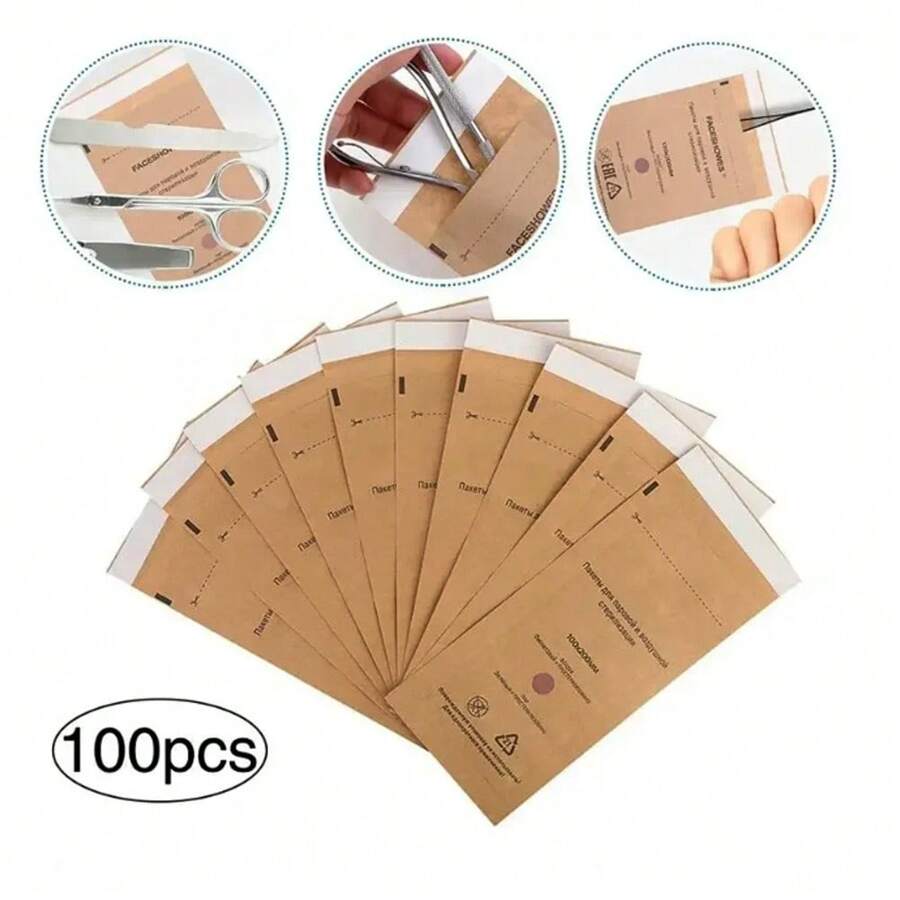 100Pcs Kraft Sterilization Pounches, High Temperature Disinfection Self Sealing Cleaning Bag For ...