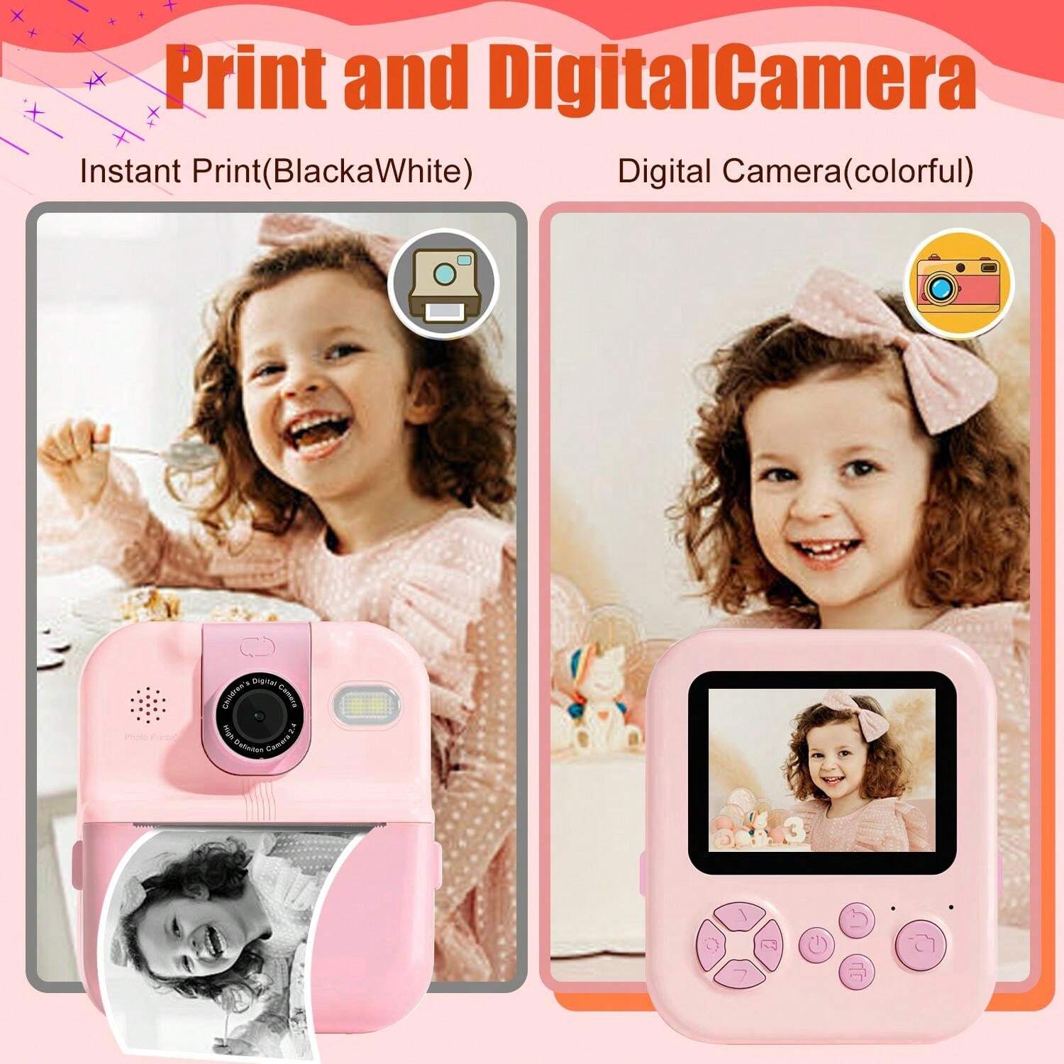 Upgrade Kids Camera Instant Print For Boys And Girls, 1080P HD Dual ...