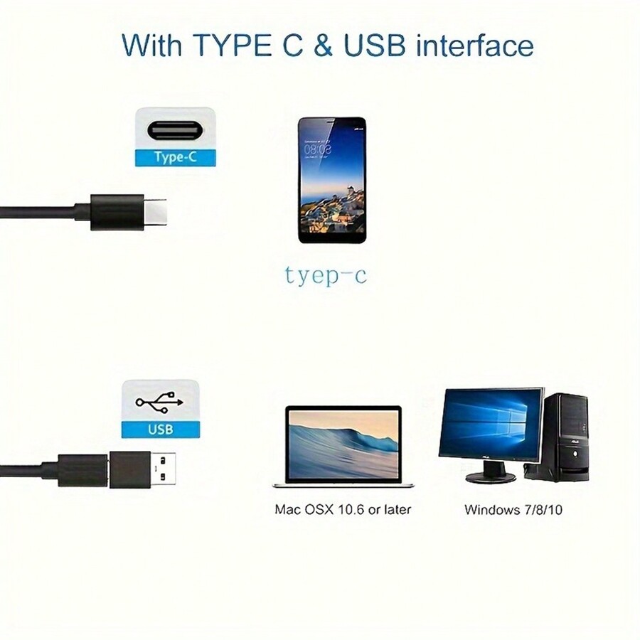 7.0mm C-Type USB Android Endoscope Camera, Flexible Hard Wire 1M 2M ...