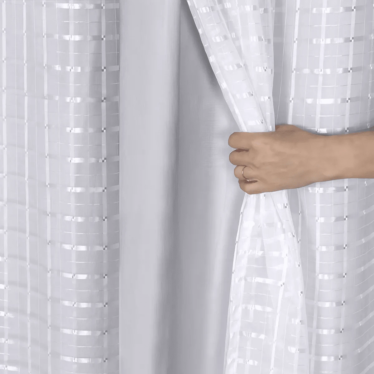 Curtain 3.00x2.50 Microfiber Voile Lining Checkered Eyelets Bedroom ...