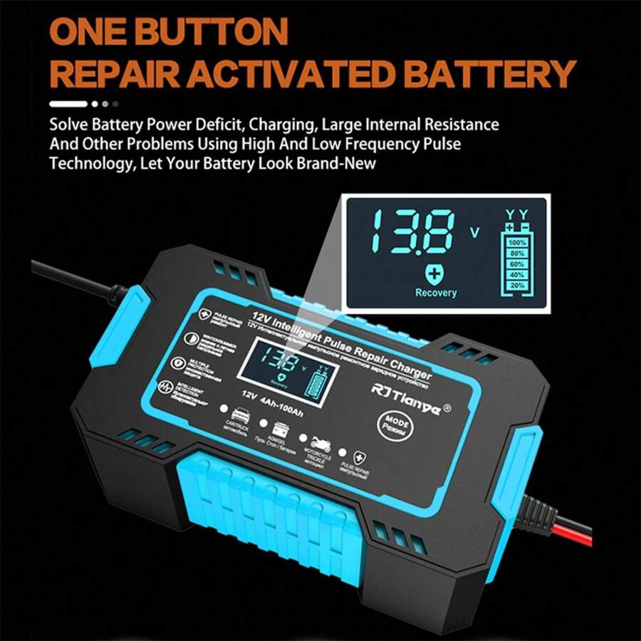 RJTianye 12V 6A Intelligent Pulse Repair Battery Charger - Prolongs ...
