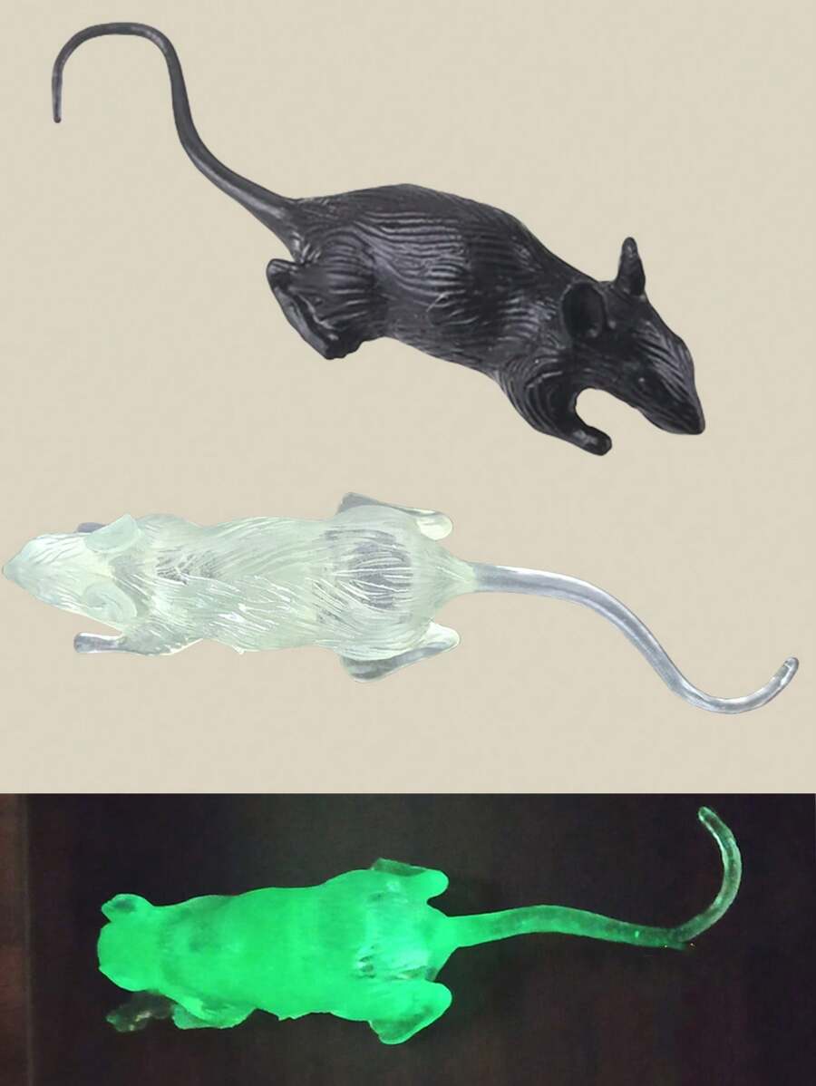 Halloween Spooky Toy Soft PVC Black Mouse Glow-In-The-Dark Mouse ...