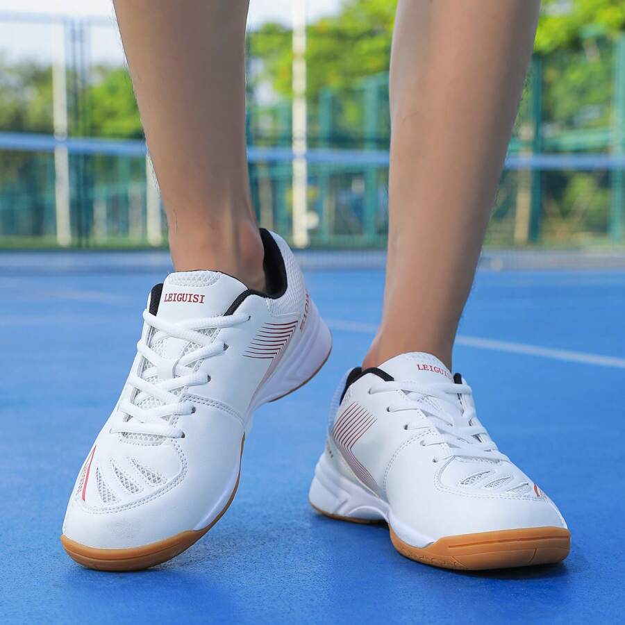 White Sports Shoes Badminton Shoes With Rubber Soles Anti Slip Shoes