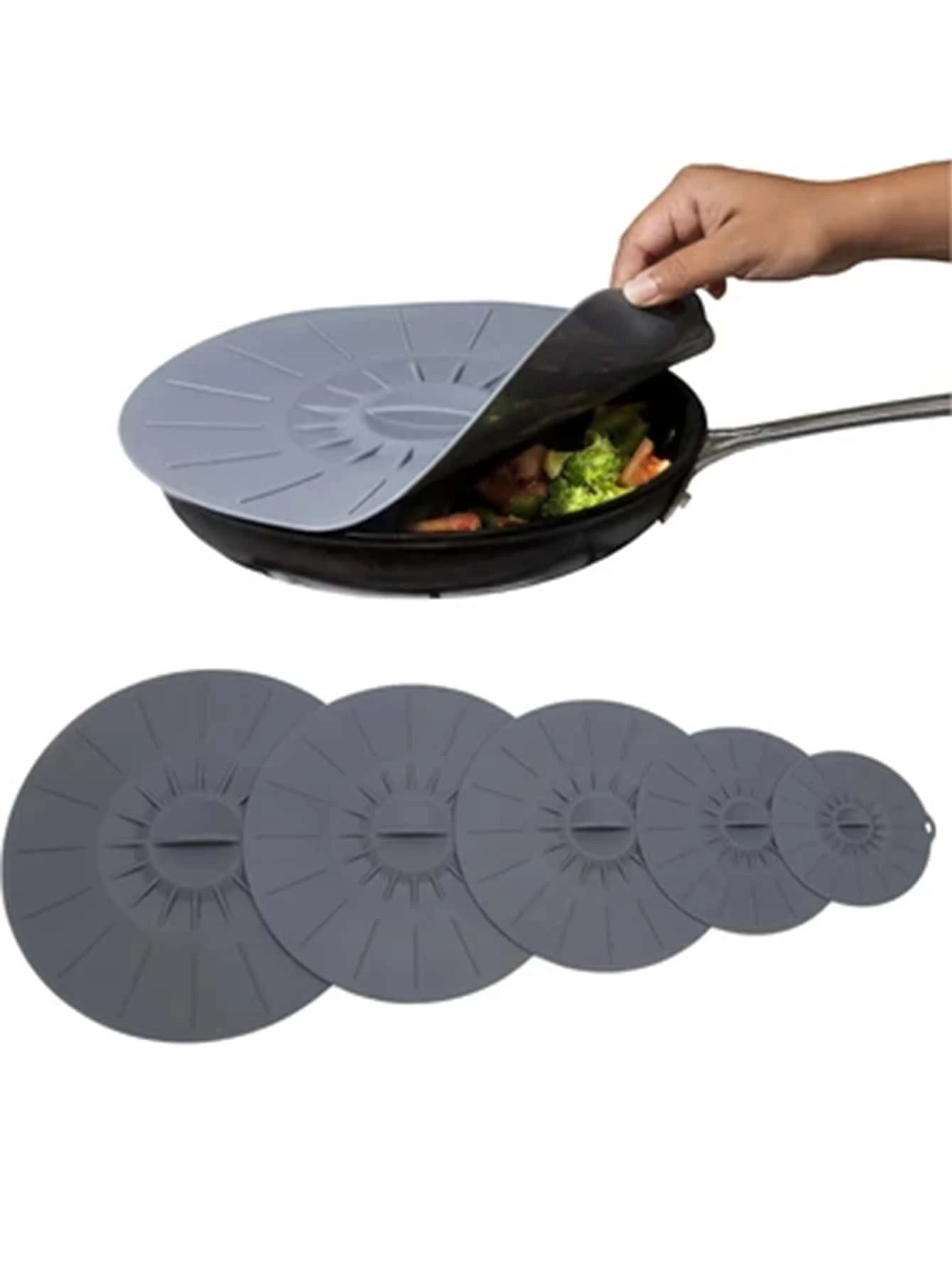 Silicone Lids 5-Piece Crisper Lid Set, Assorted Sizes, Silicone Lids ...