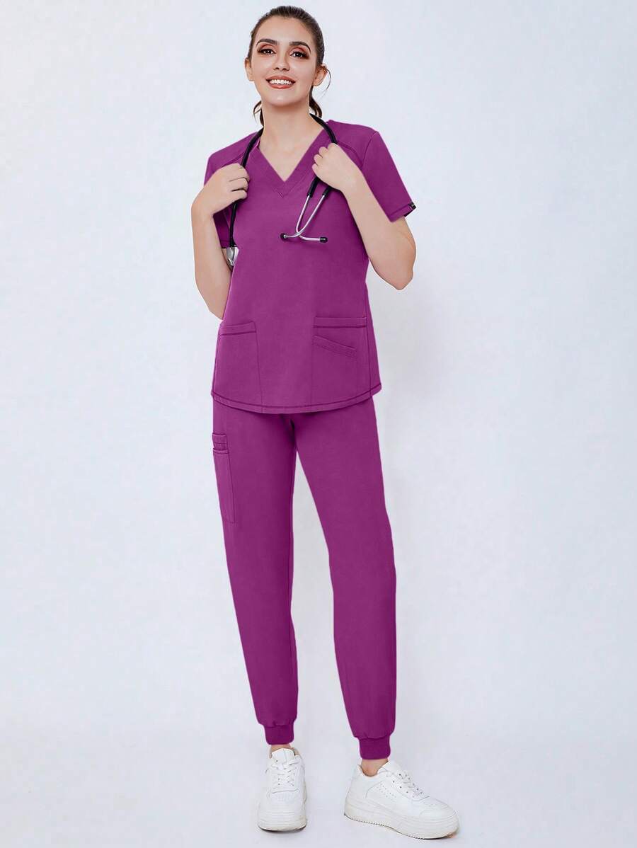 Women Nurse Uniform Scrubs Set With Pockets, Breathable And Moisture ...