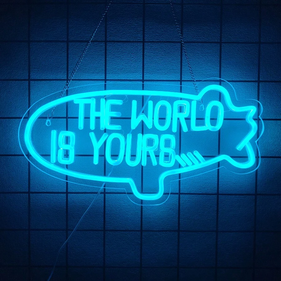 The World Is Yours Neon Sign For Men Room, Led Light Up Sign The World ...