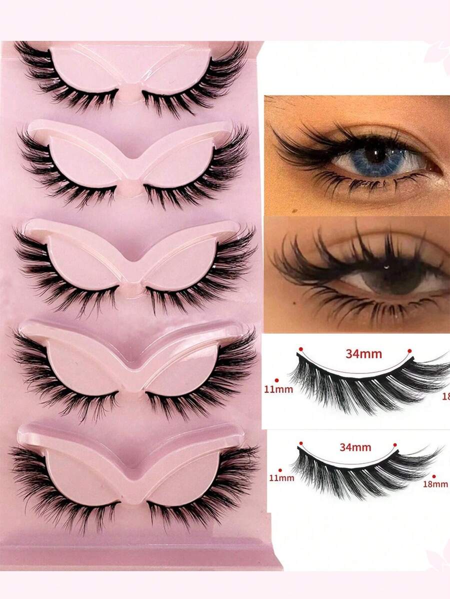 5 Pairs Of Cartoon Cat Eye 3d False Eyelashes Soft And Messy Lengthen ...