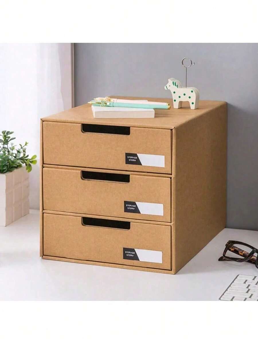 Kraft Paper Files Storage Box Drawer Type Office Box Bookshelf Folder ...