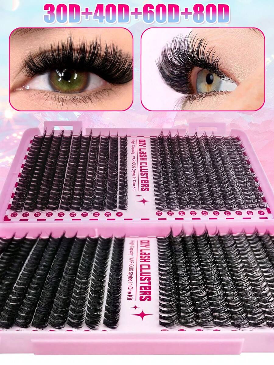 800PCS Individual Lash Clusters High Capicaty 30D+40D+60D+80D D Curl 9-16mm DIY Lash Clusters ...