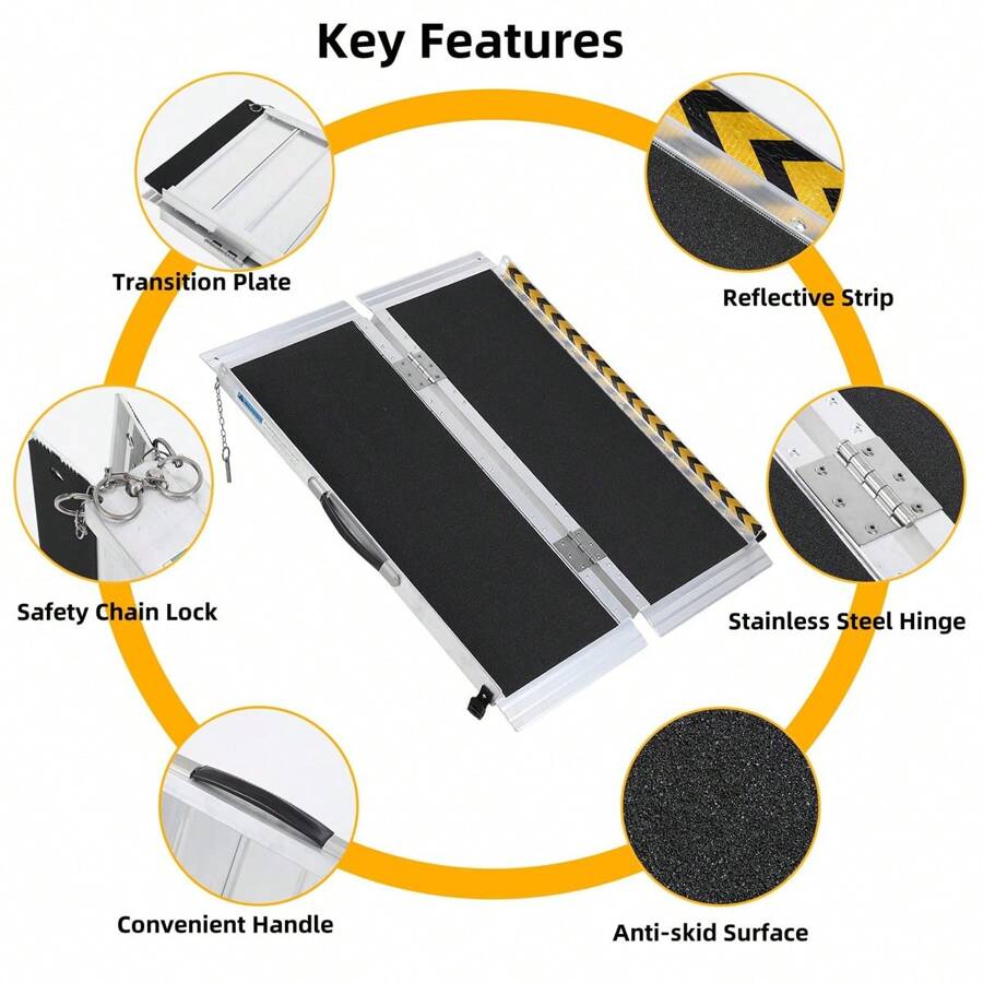 Portable Wheelchair Ramp With Transition Plate Aluminum Folding Ramp ...