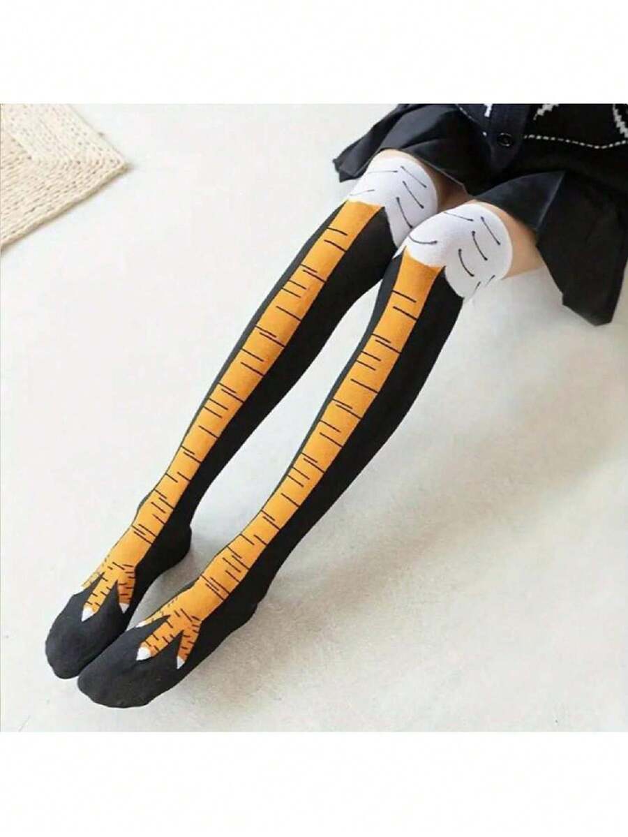 2pcs Chicken Claw Pattern Thigh High Socks, Fun And Comfortable Over ...