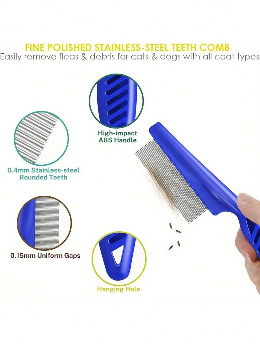 4 Packs Flea Lice Comb, Stainless Steel Dog Cat Grooming Combs With ...