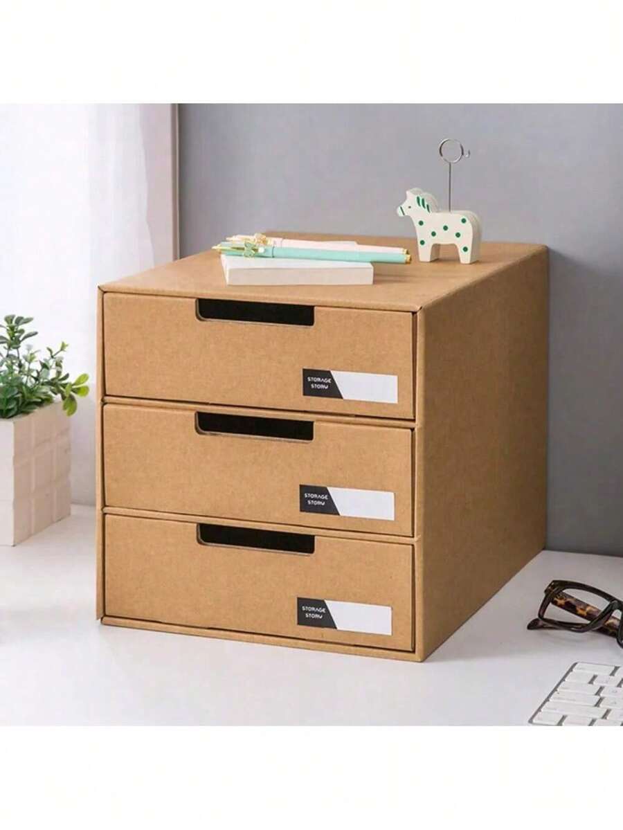 Kraft Paper Files Storage Box Drawer Type Office Box Bookshelf Folder ...