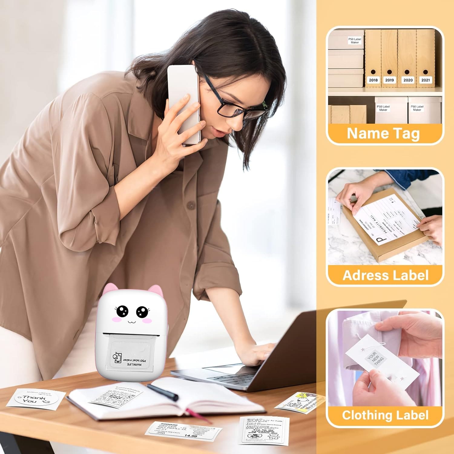 Mini Thermal Pocket Inkless Printer, Wireless Mini Sticker Printer With ...