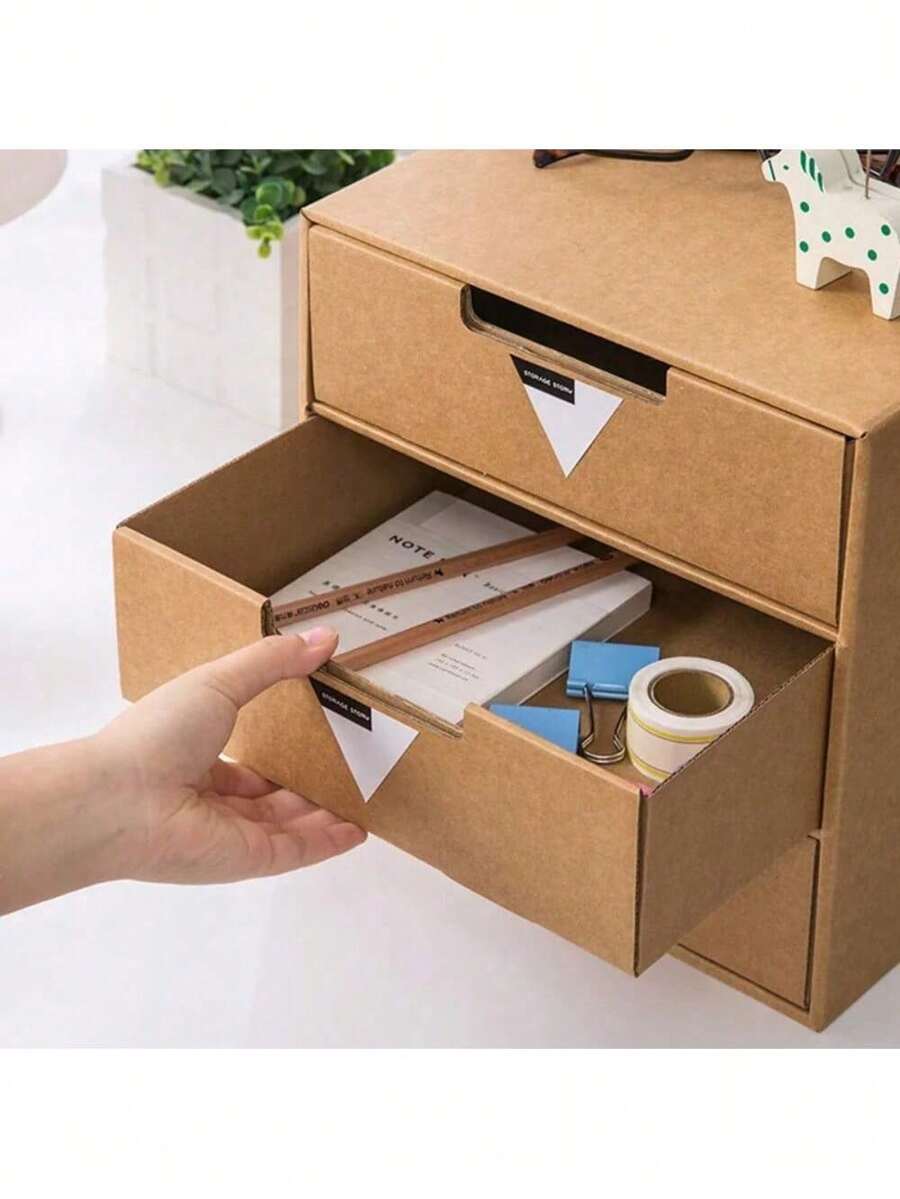 Kraft Paper Files Storage Box Drawer Type Office Box Bookshelf Folder ...