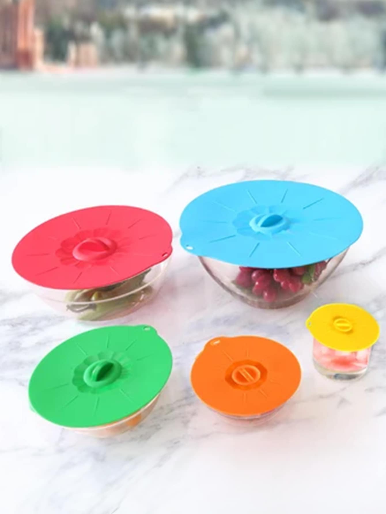 Silicone Lids 5-Piece Crisper Lid Set, Assorted Sizes, Silicone Lids ...