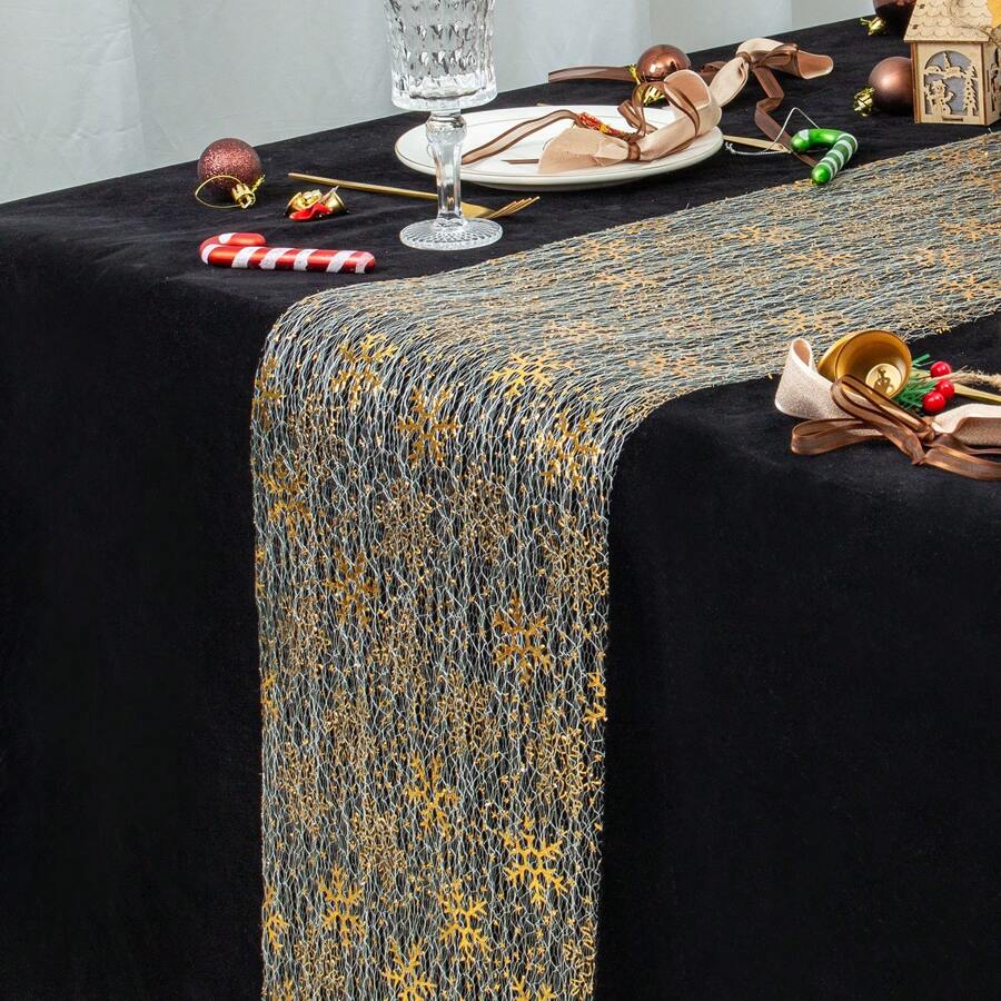 1/2 Pcs Gold Tablecloth, Shiny Metallic Gold Snowflake Tablecloth ...