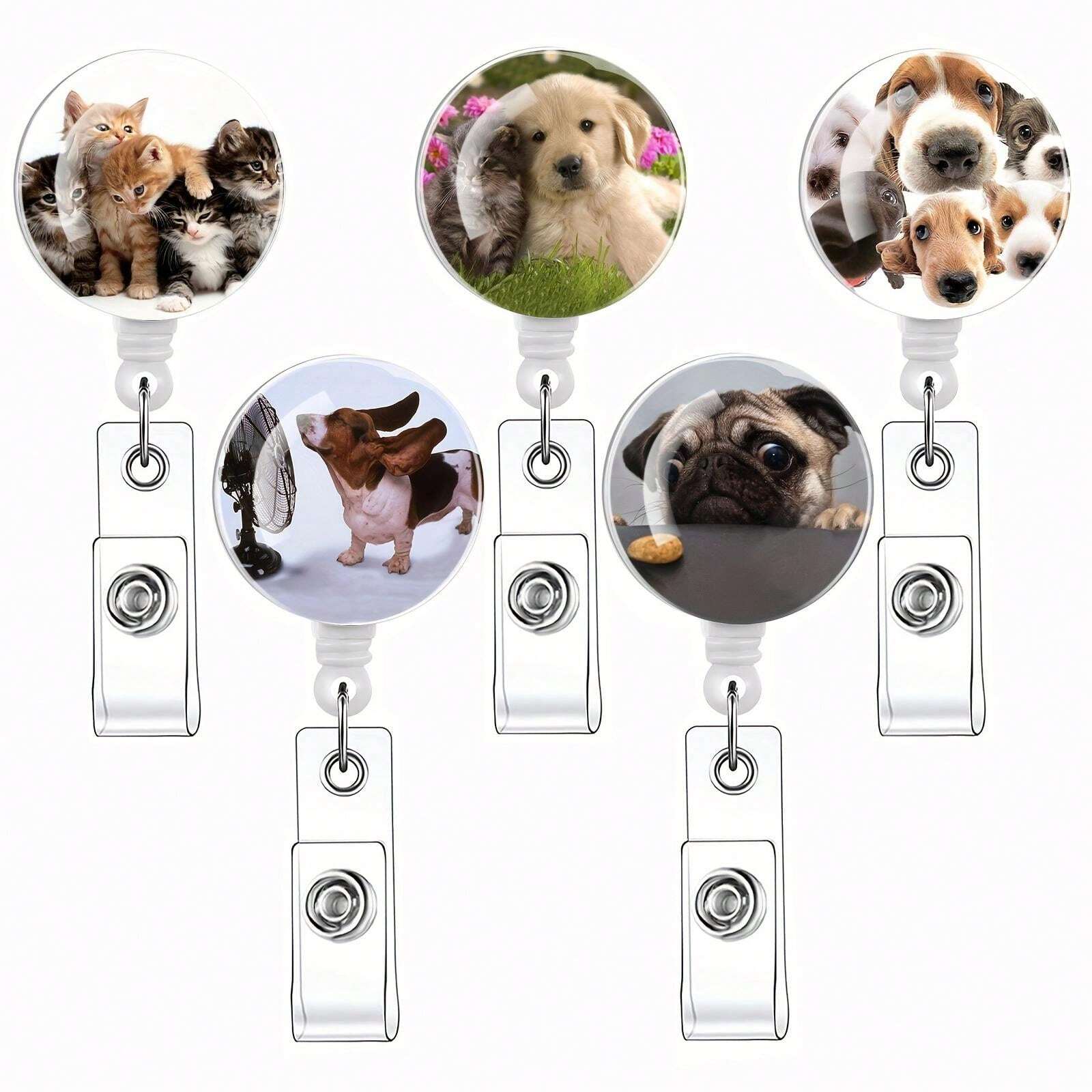 5 Badge Scrolls With Expandable Badge Clips, ID Card Holder With ...