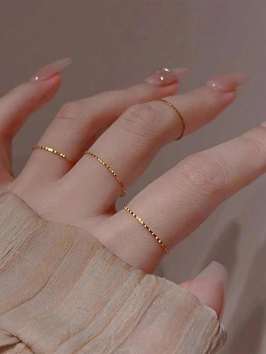 Tkool 4pcs/Set Delicate Embossed Stacking Midi Rings Basic Finger ...