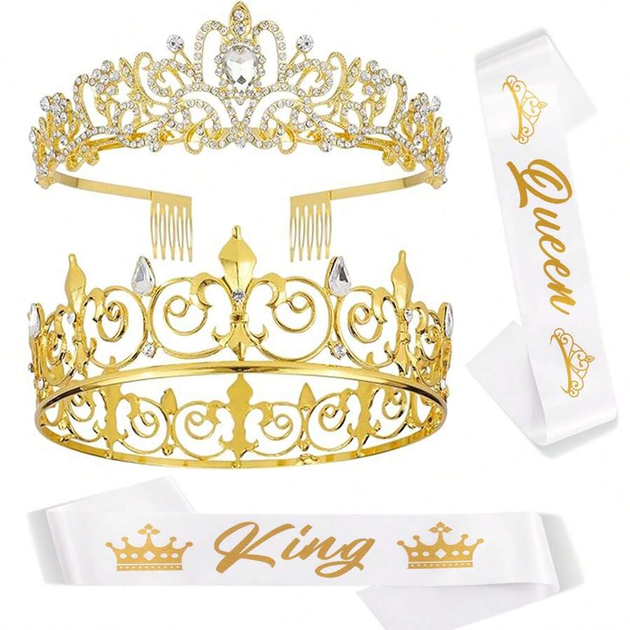 King And Queen Crown Set With Sashes King Crowns For Men Prom Queen ...