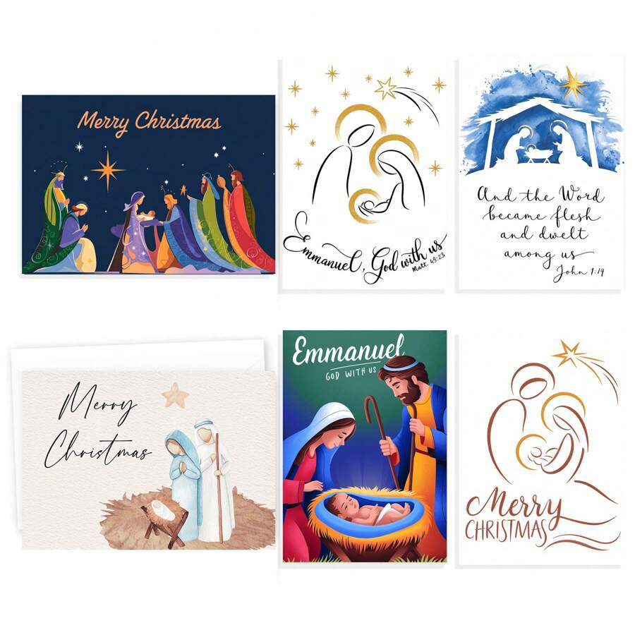 6 Christmas Cards With Envelopes Nativity The Story Of Jesus' Birth In ...