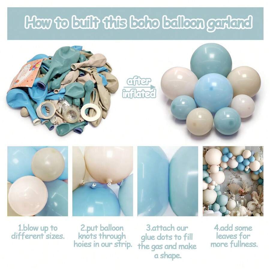 Dusty Blue White Balloon Garland Double Stuffed Baby Blue White Sand ...