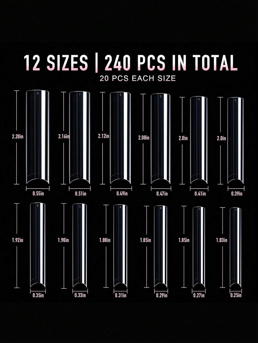 240pcs Clear Extra Long No Curve Nail Tips Xxxl Super Long Half Cover