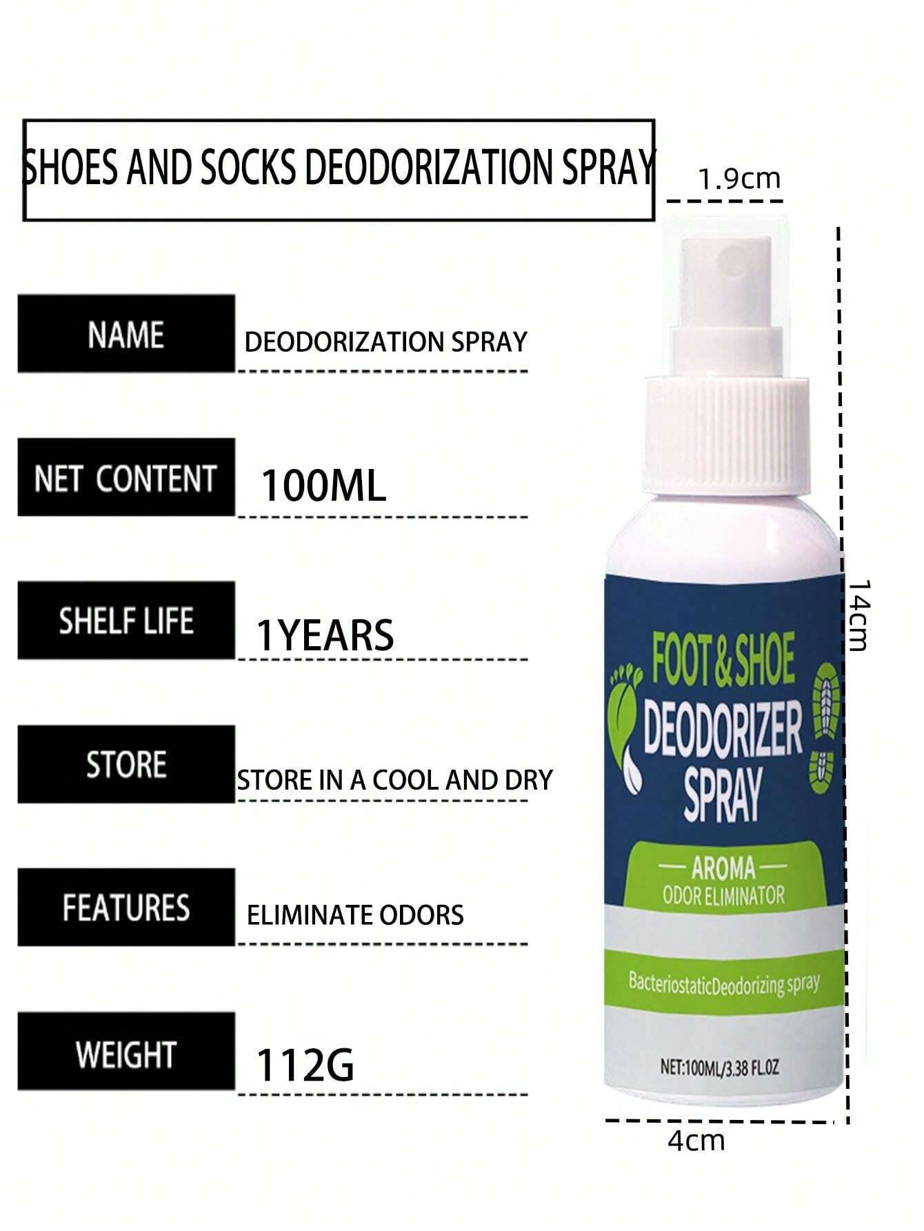Deodorizing Shoe Odor Eliminator Spray, Removes Foot Odor, Keeps Shoes ...