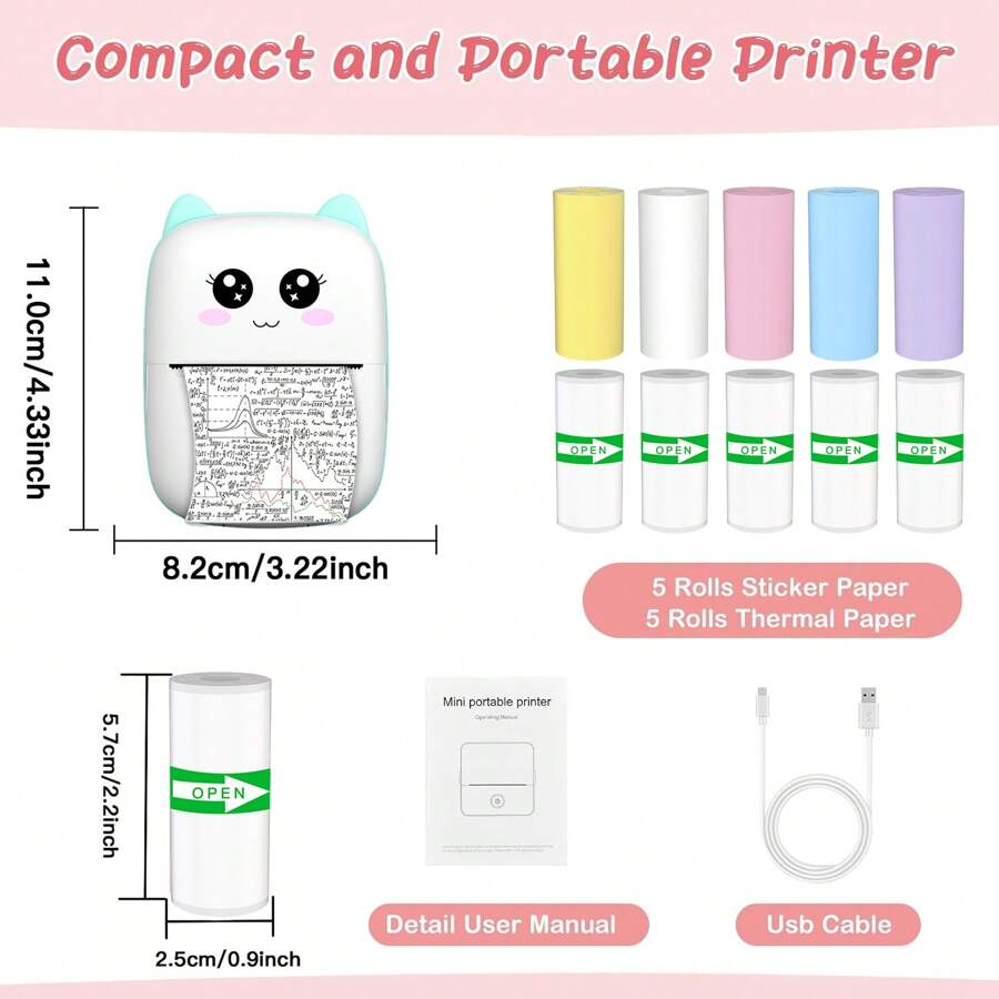Mini stampante termica portatile senza inchiostro, stampante mini ...