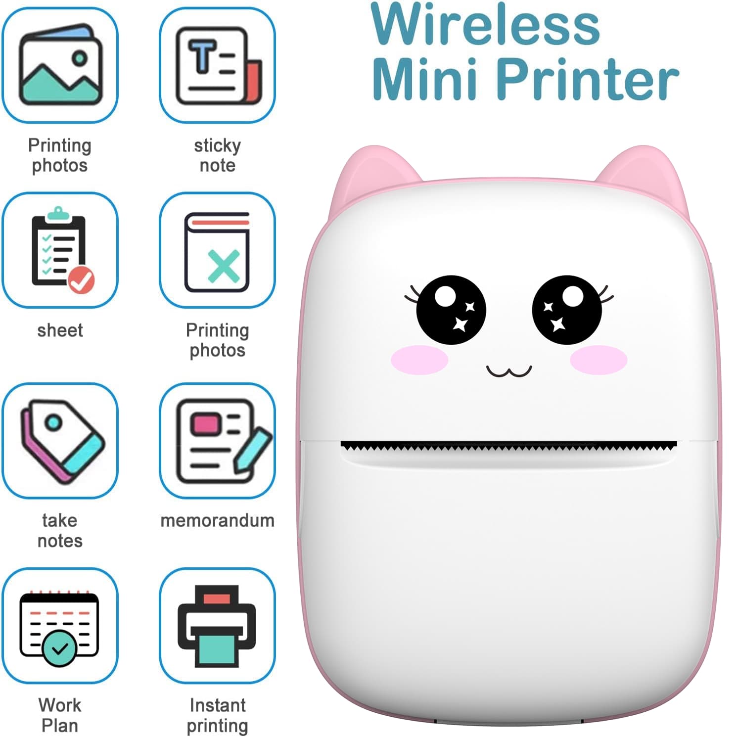 Mini Thermal Pocket Inkless Printer, Wireless Mini Sticker Printer With ...