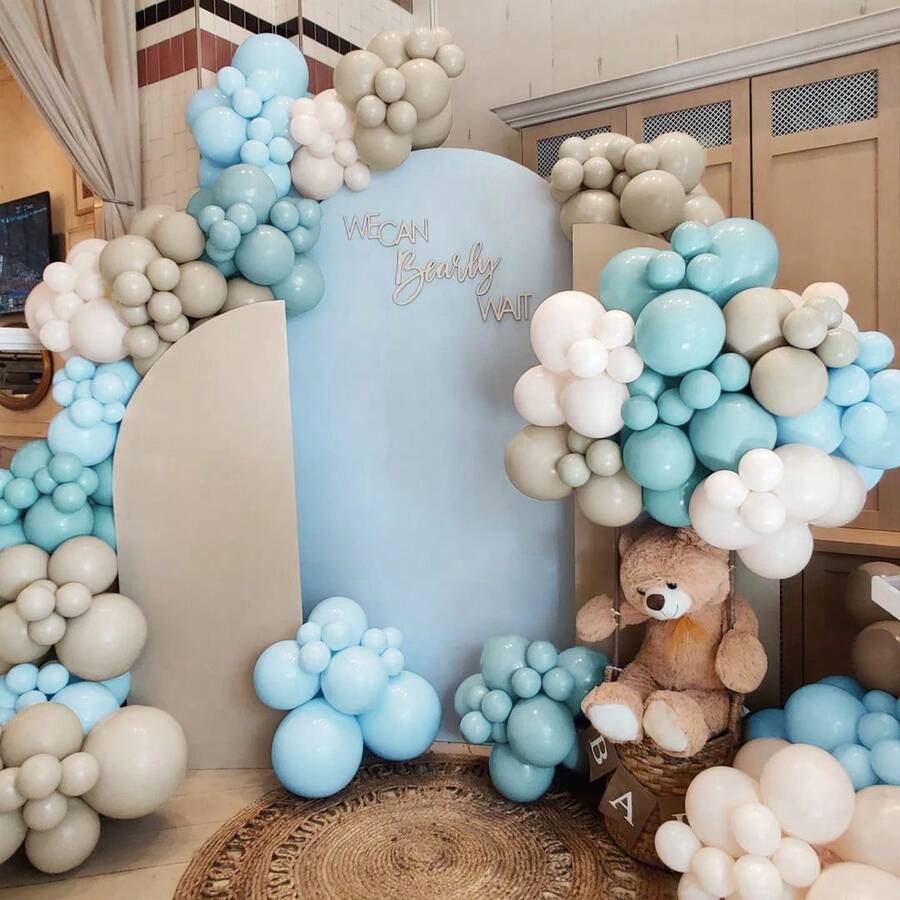 Dusty Blue White Balloon Garland Double Stuffed Baby Blue White Sand ...
