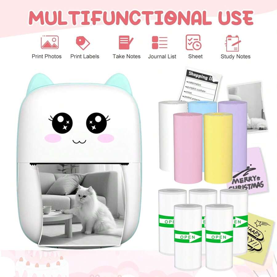 Mini Thermal Pocket Inkless Printer, Wireless Mini Sticker Printer With ...