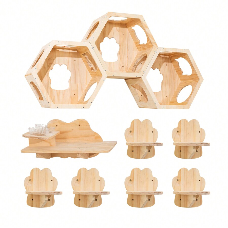 Hexagonal Cat Wall Shelves For Refined Feline, Set Of 10 Cat Wall ...