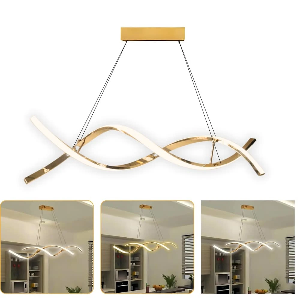 Modern LED Ceiling Pendant Light For Living Room Helix Spiral Gold 45w ...