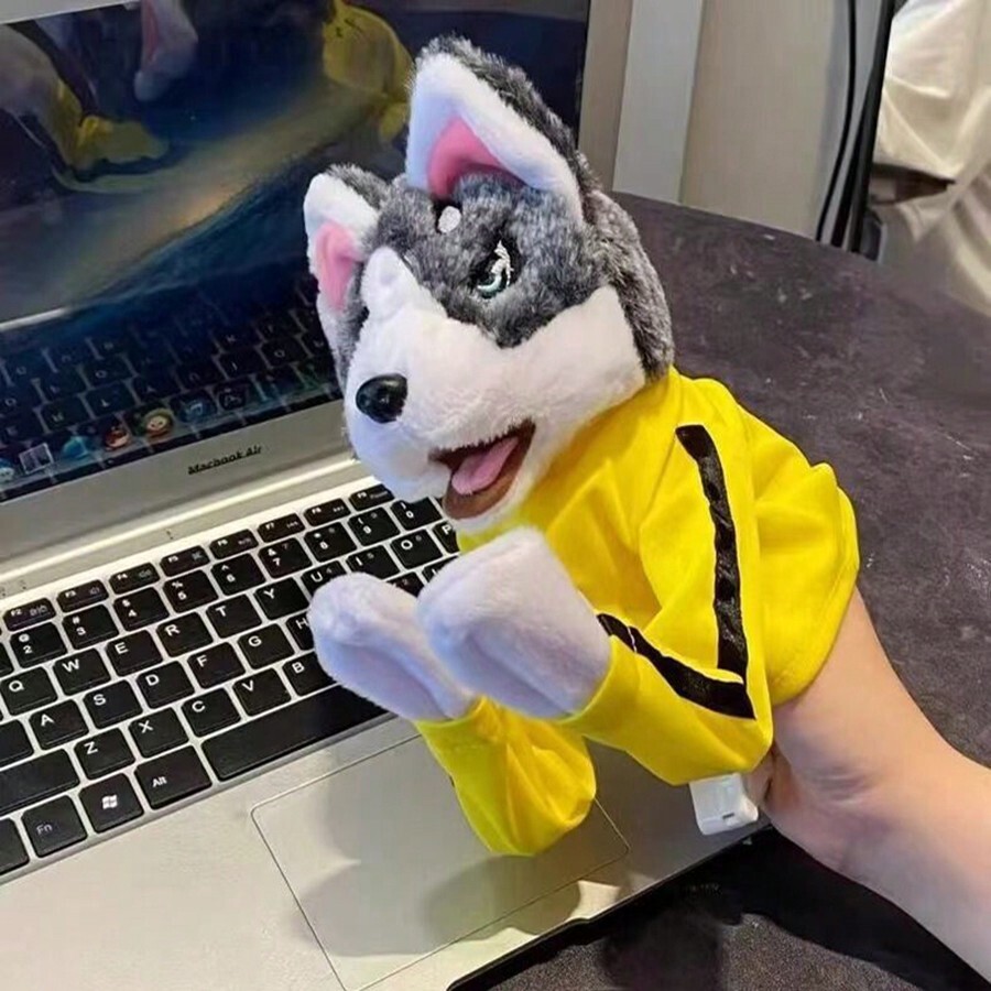 Husky Dog Hand Puppet Interactive Plush Toy With Clapping Sound Effect ...