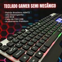 Brazilian Standard Gamer Semi-Mechanical Keyboard ABNT 2 RGB LED Wired ...