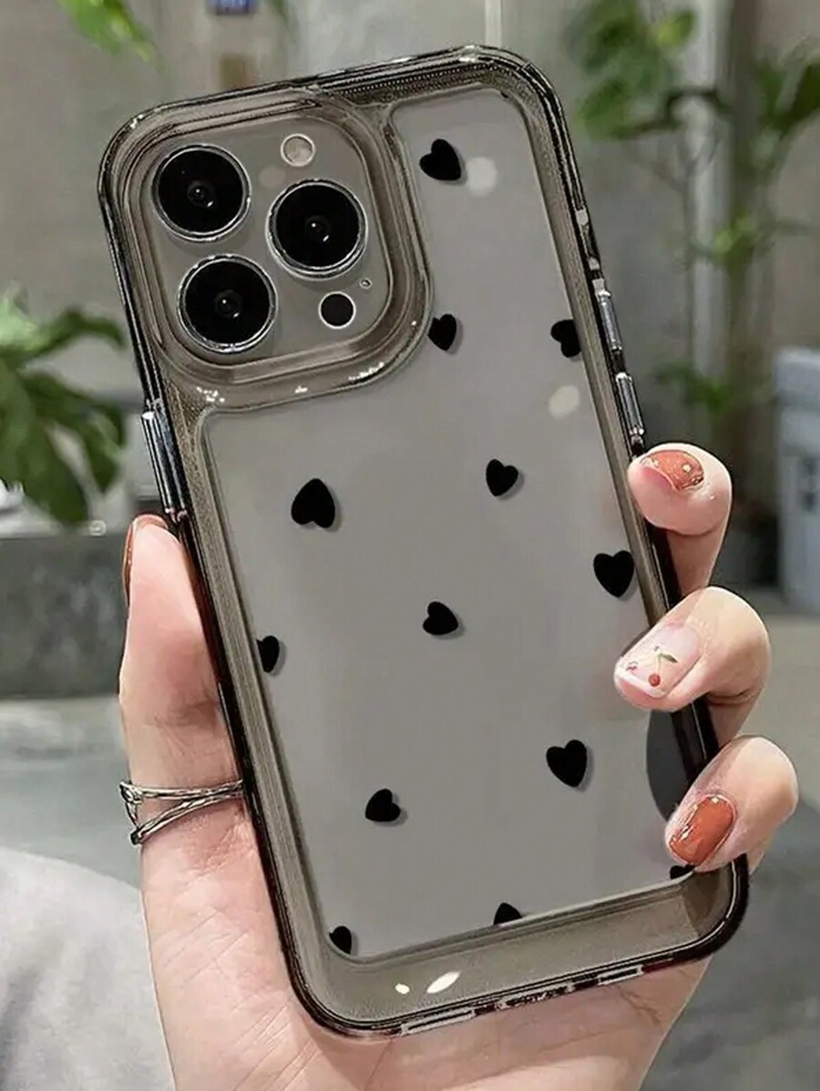 1pc Black Small Love Cute Pattern Transparent Black Space All-Inclusive ...