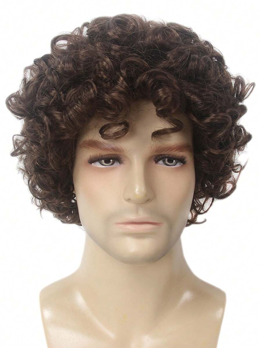 Brown Curly Wig Men Borat Wig Men Male Guy Short Afro Realistic Natural ...