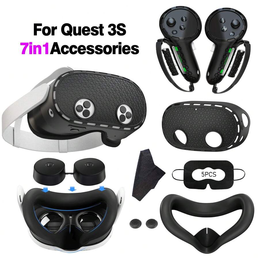 7in1 VR Accessories Kits For Meta Quest 3S Silicone Protective Cover VR ...
