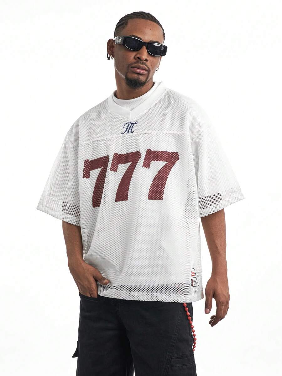 MT99 American Streetwear Style White Mesh Loose Jersey, Letter & Number ...