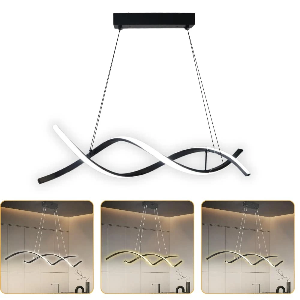 Modern LED Ceiling Pendant Light For Living Room Helix Spiral Black 45w ...