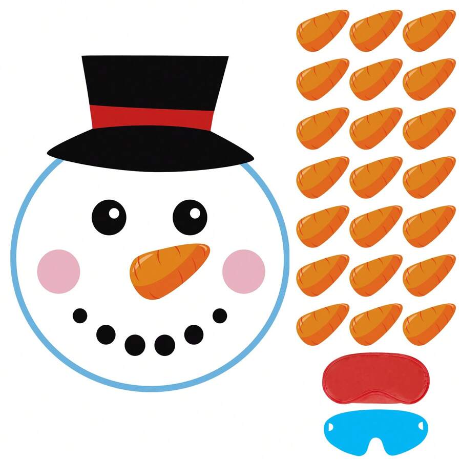 Fowecelt Pin The Nose On The Snowman Face Games With 20 Pcs Nose ...