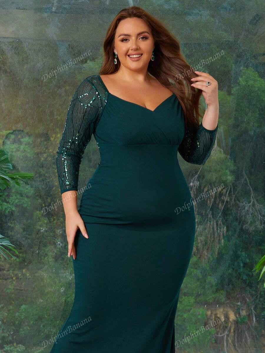 Women Plus Size Sequins Long Sleeve Evening Dresses | SHEIN ASIA