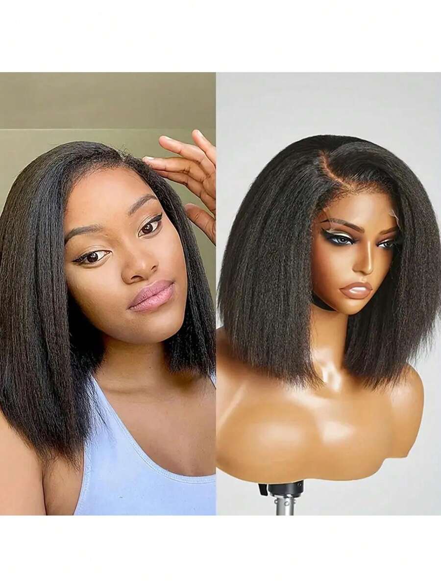 Peluca de cabello humano brasileño recto de 16 pulgadas con frente de ...