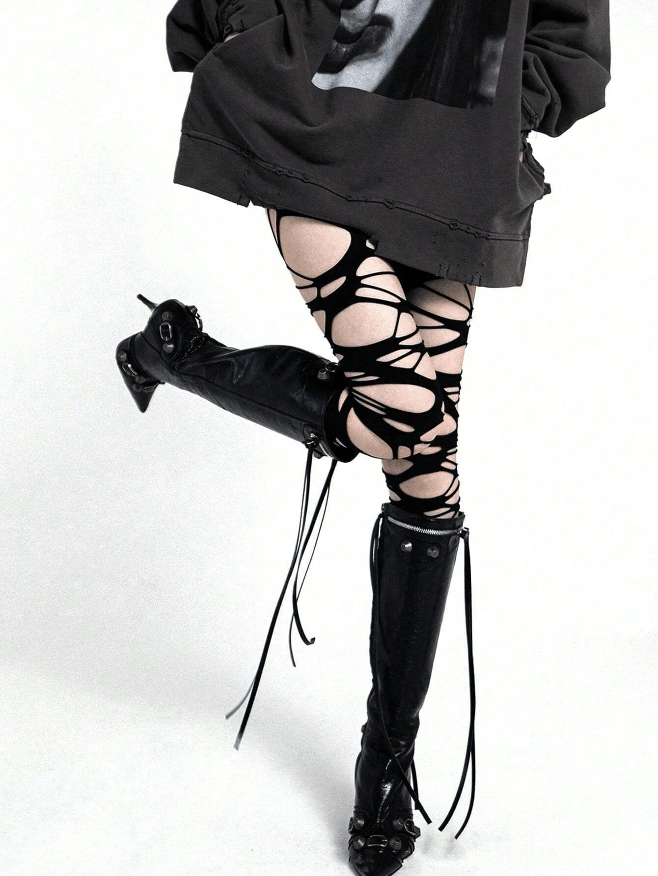 Women's Black Sexy Subculture Y2k Ripped Tights Mesh Tights With Large ...