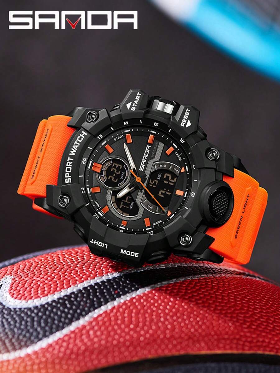 SANDA Outdoor Sports Men Watch LED Digital Electron Quartz Male Wristwatch Dual Display Clock ...