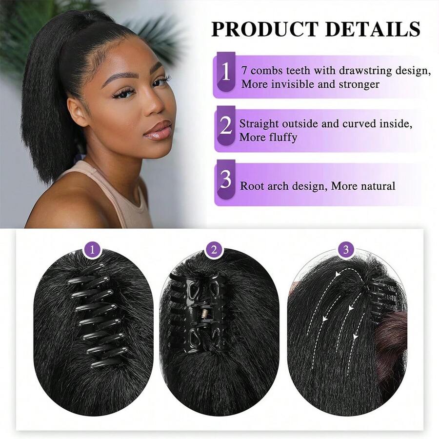 Claw Clip Straight Kinky Ponytail Extension For Fluffy Kinky Ponytail ...